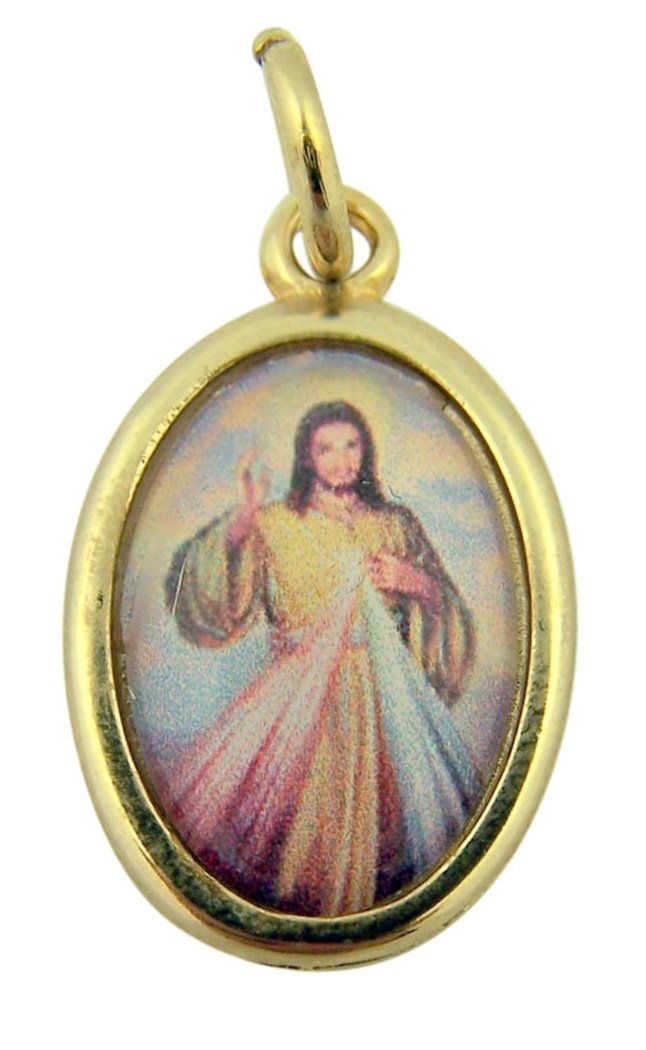 Religious Gifts Gold Tone with Epoxy Divine Mercy Jesus Christ Medal, Lot of 3, 1 Inch