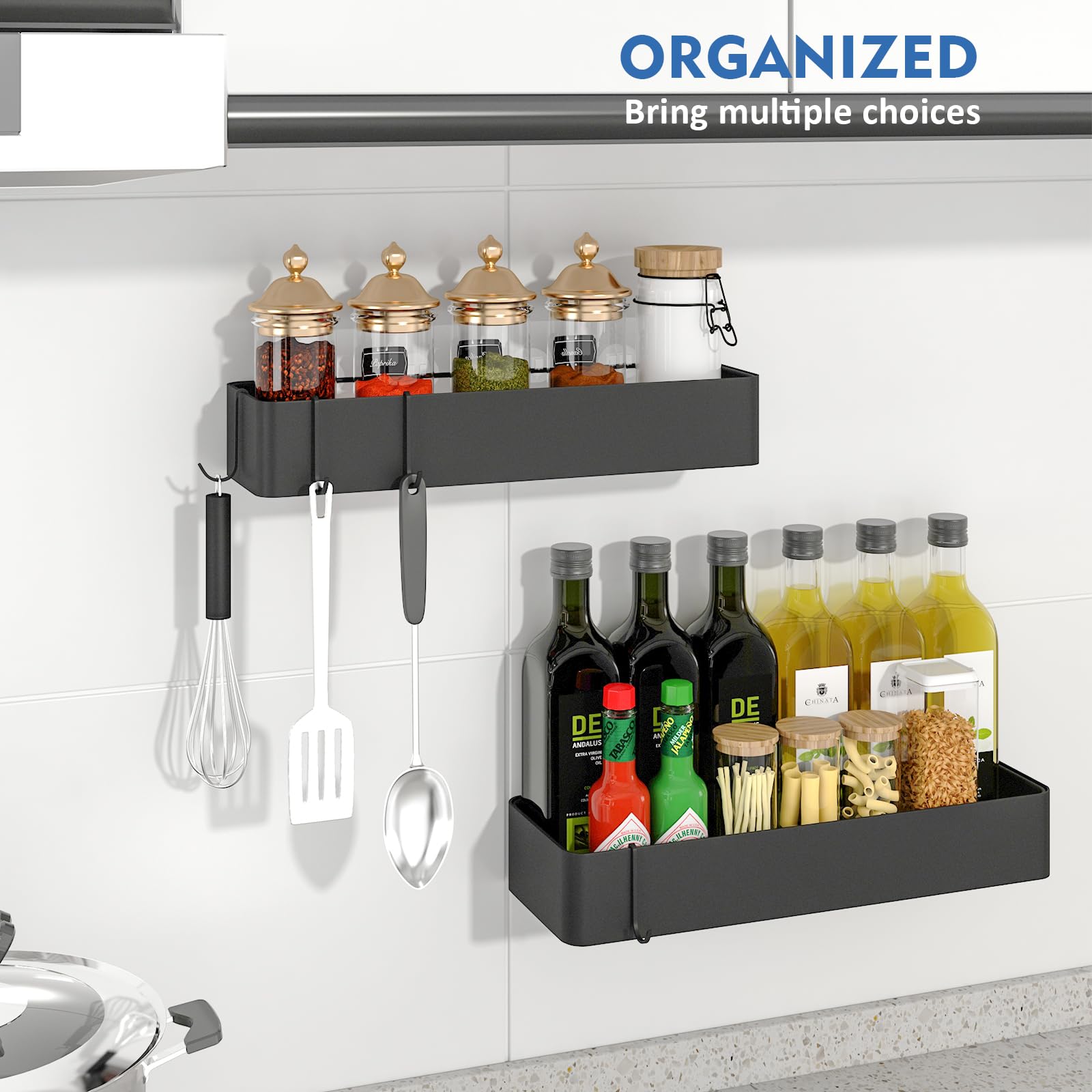 Shower Caddy-2 Pack Large Rustproof Stainless Steel Shower Shelves For Inside Shower, Self Adhesive Shower Organizer For Bathroom Wall Storage, Black Shower Rack, No Drilling Shower Shample Holder