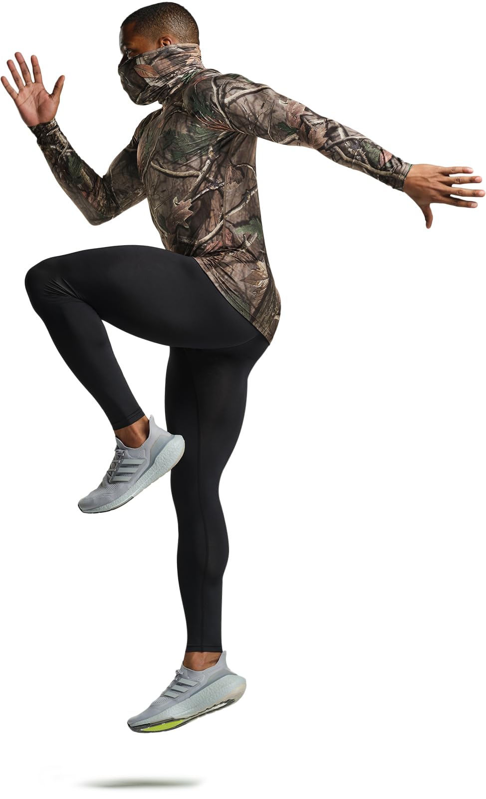 TSLA Men's Thermal Long Sleeve Compression Shirts, Mock/Turtleneck Winter Sports Running Base Layer Top, Heatlock Face Mask Print Hunting Camo, X-Large
