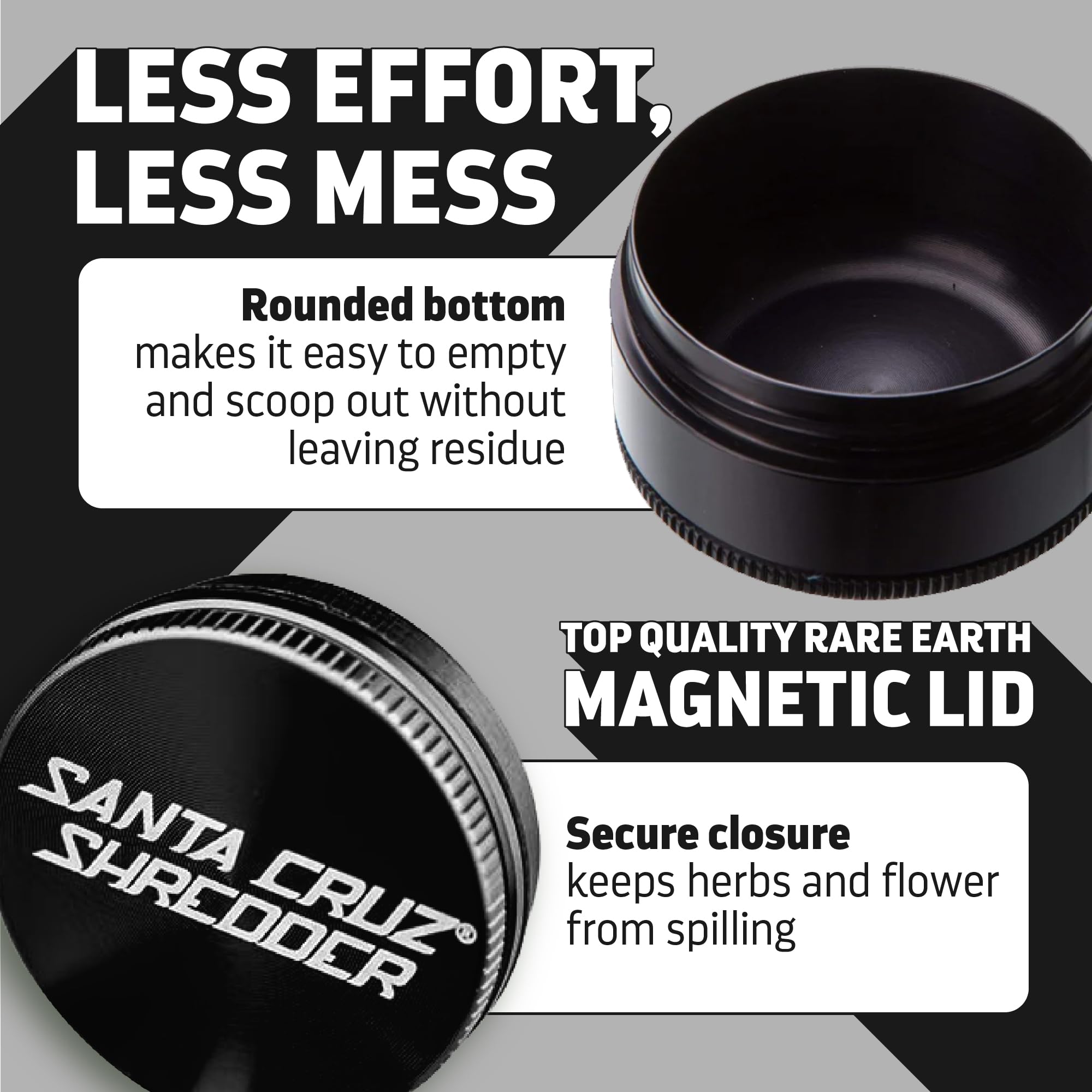 Santa Cruz Shredder Metal Herb Grinder Knurled Top for Stronger Grip 3 Piece Small 1.7" (Grey)