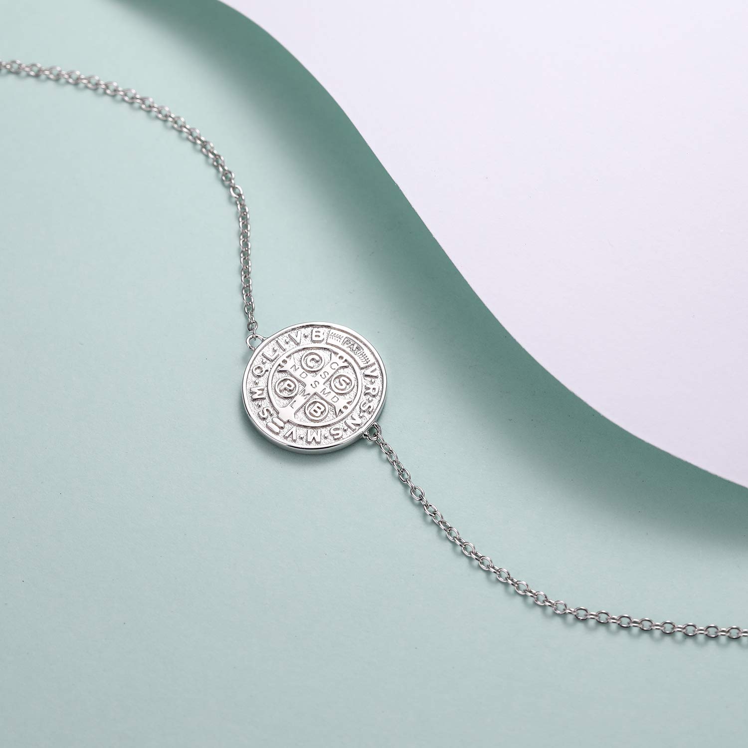 WIOY Saint Benedict Medal Bracelet 925 Sterling Silver, San Benito Medalla Bracelet, Catholic st Benedict Jewelry Gift for Women