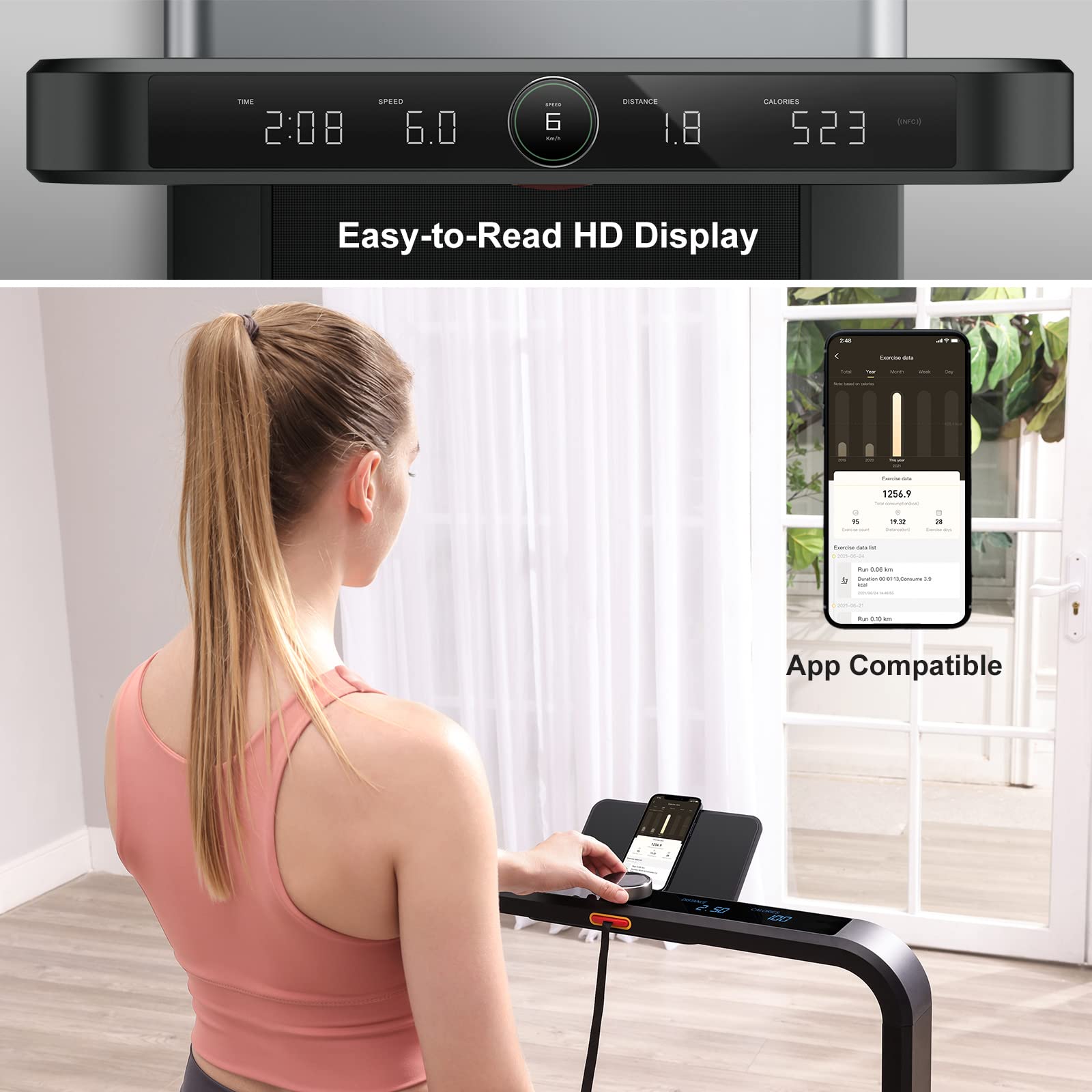 WALKINGPAD X21 Foldable Treadmill Smart Double Folding Walking Pad and Running Machine Fitness Exercise Gym Alternative 1.0-7.5MPH Support NFC LED Display Black