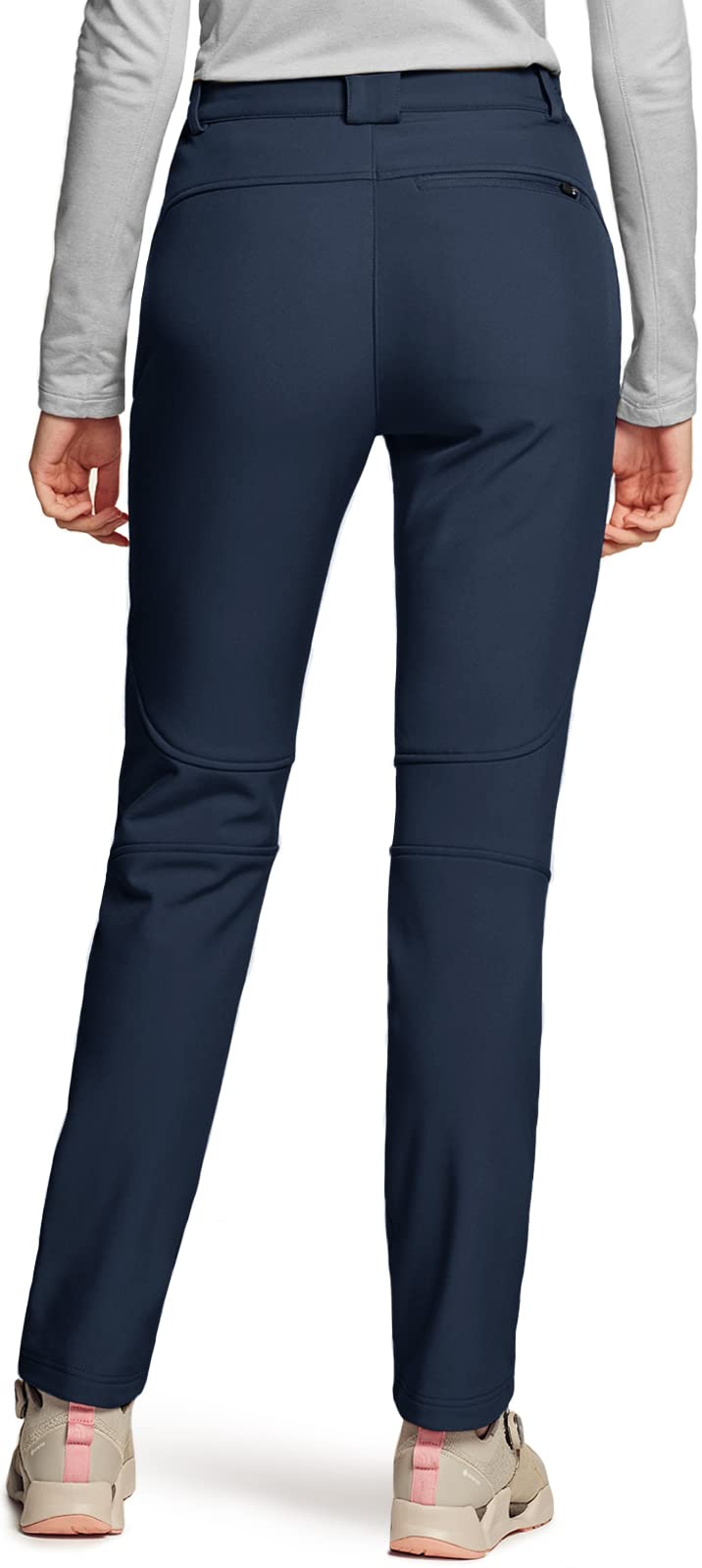 TSLA Women's Softshell Winter Snow Ski Pants, Fleece Lined Waterproof Hiking Pants, Insulated Work Outdoor Pants, 2-layer Reinforced Knee Navy, Large