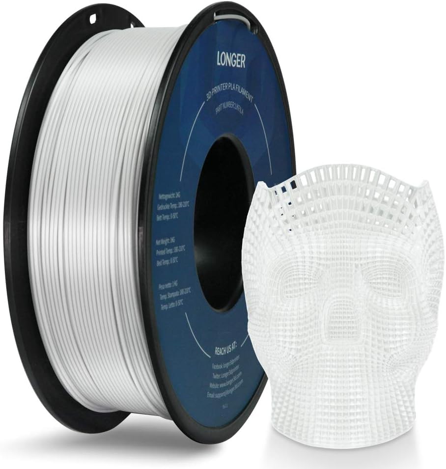 PLA Filament 1.75mm Pla 3D Printer Filament, 2.2lbs (1kg) 3D Printing Filament White Dimensional Accuracy +/- 0.02 mm 1-Pack