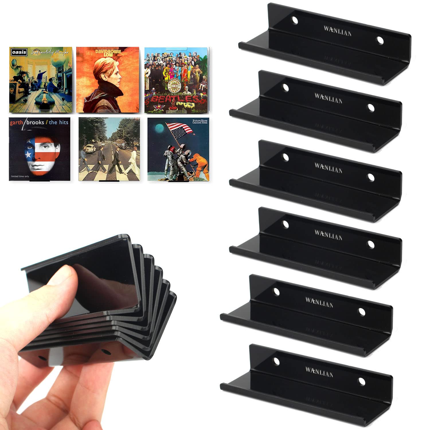 WANLIAN Vinyl Record Shelf Wall Mount 6 Pack,Clear Acrylic Album Record Holder Display Shelf,Display Your Daily Listening in Style