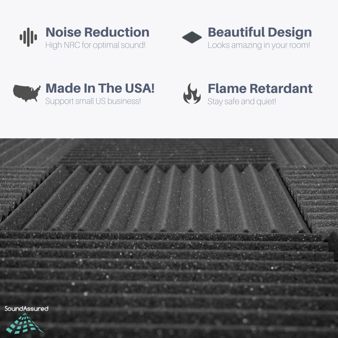 Soundproofing Acoustic Studio Foam - Wedge Style Panels - 12"x12"x1" Tiles - 6 Pack - DIY Acoustic Treatment for Recording Studio, Podcasting, Voice Over Vocal Booths, and More