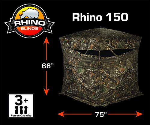 Rhino Blinds R150-MOC Tough 3 Person Outside Game Hunting Ground Blind, Mossy Oak Breakup Country Camouflage