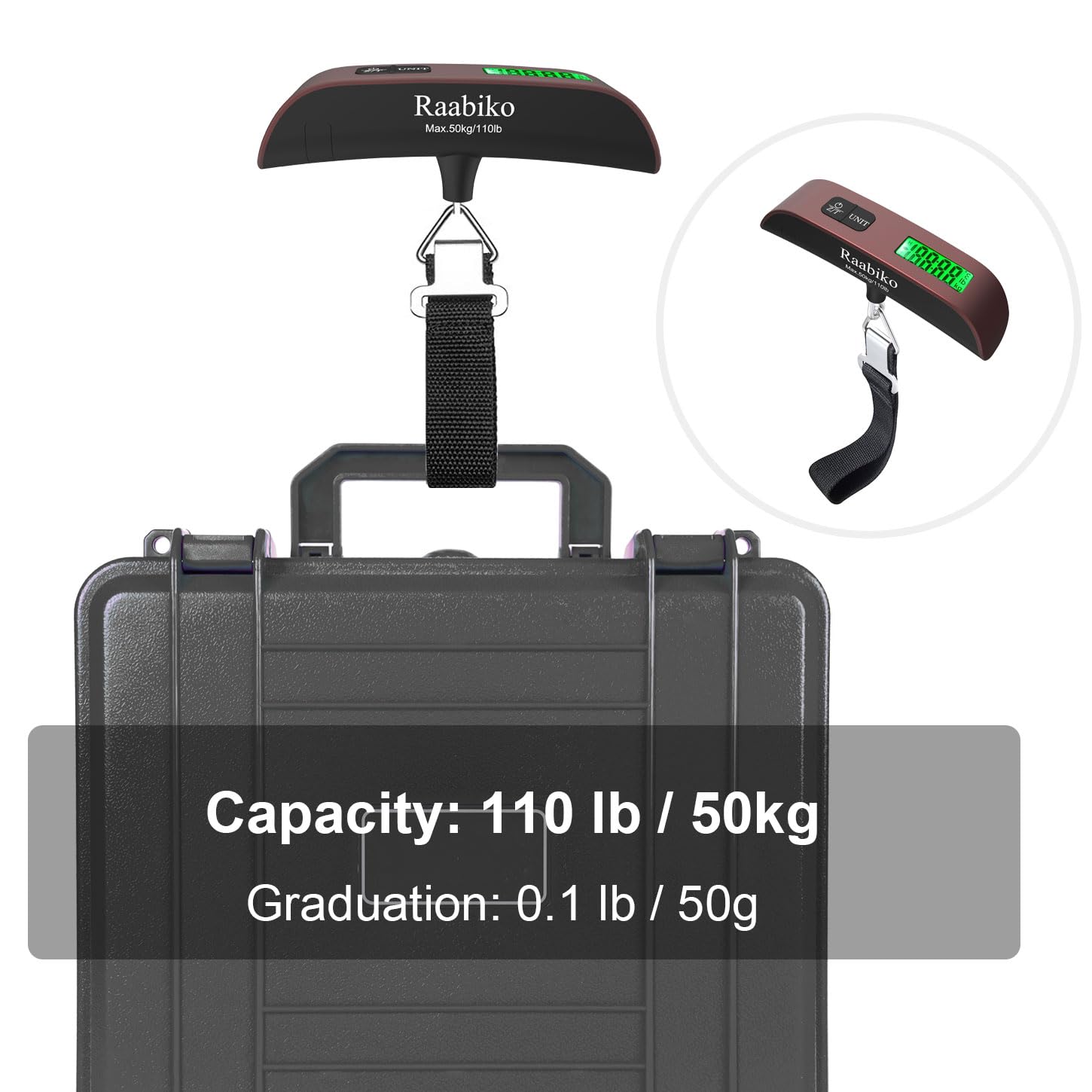 Raabiko Luggage Scale, Portable Digital Luggage Weight Scale with Temperature Sensor, Rubber Paint, 110 Pounds, Battery Included, Ruby Red