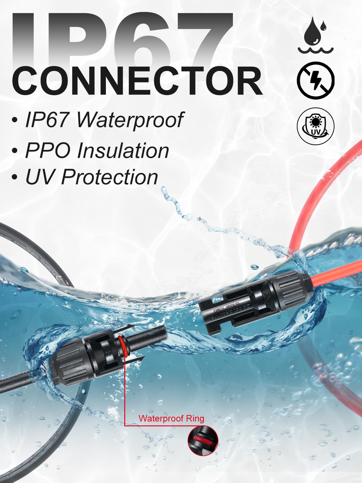 WBGADAM 12AWG Solar Panel Extension Cable 6.6FT/2M 4mm² with Female and Male Connector Solar Panel Cable for Solar Panels (6.6 Feet Red + 6.6 Feet Black)
