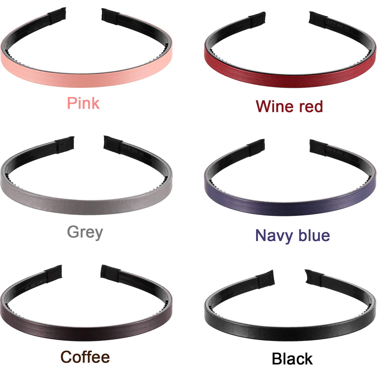 WILLBOND 6 Pieces Skinny Leather Covered Headband Plastic Skinny Headband Hair Loop Clasp Hairbands Solid Simple Headband for Women(1.1 cm,Matte Pink, Wine Red, Navy Blue, Coffee, Black and Grey)