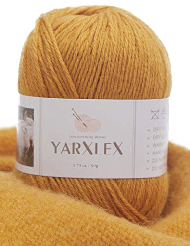 YarXlex 100% Superfine Merino Wool Yarn for Crocheting, Luxurious and Soft Hand Knitting Yarn - Ginger, 001