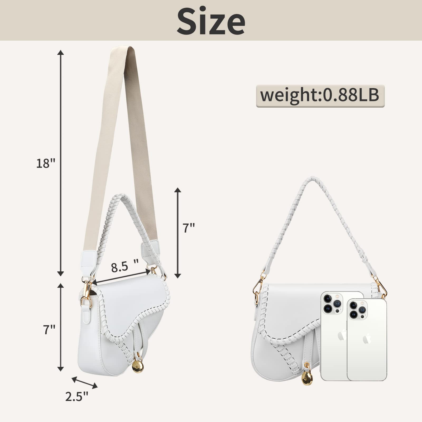 ZooLLyn Saddle Shoulder Bag, Trendy Underarm Bag for Women Satchel Handbag Crossbody Bag Cluth Purse White