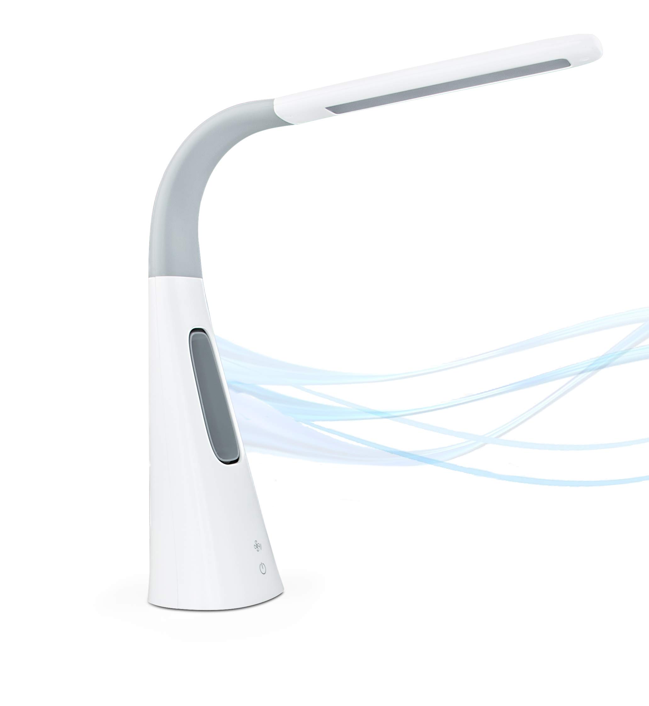Turcom AirLight Ultrabright LED Desk Lamp with Bladeless Three Speeds Fan Panel,White