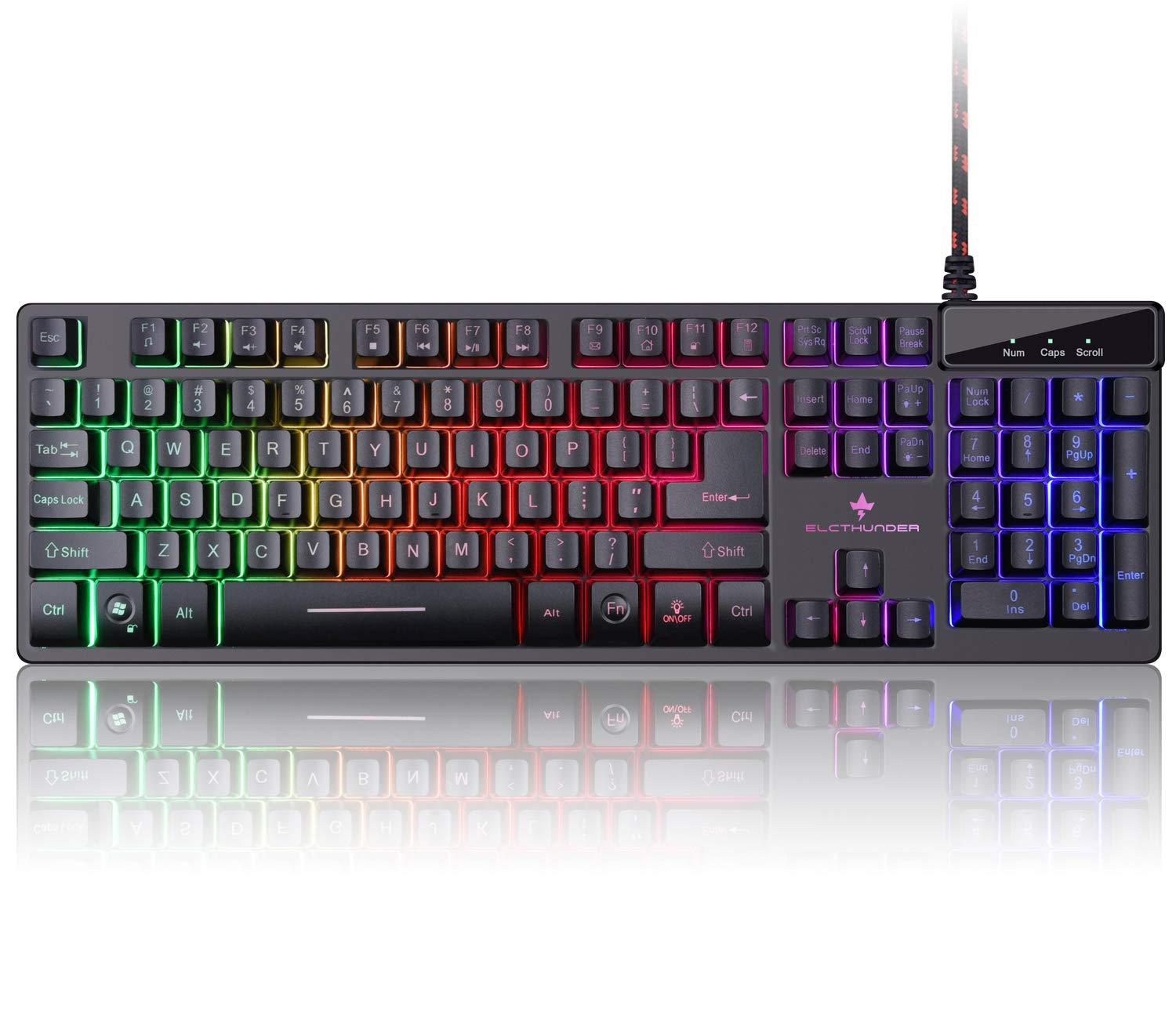 RGB Gaming Keyboard USB Wired Gaming Keyboard with Dedicated Media Controls, Multiple Color Rainbow LED Backlit, Spill-Resistant and Durable Design for Desktop, Laptop