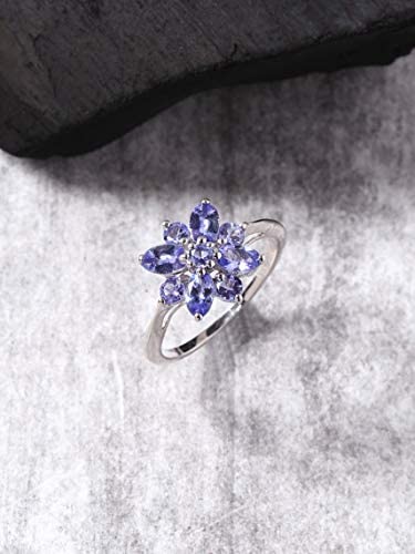YoTreasure Tanzanite .925 Sterling Silver Flower Cluster Ring