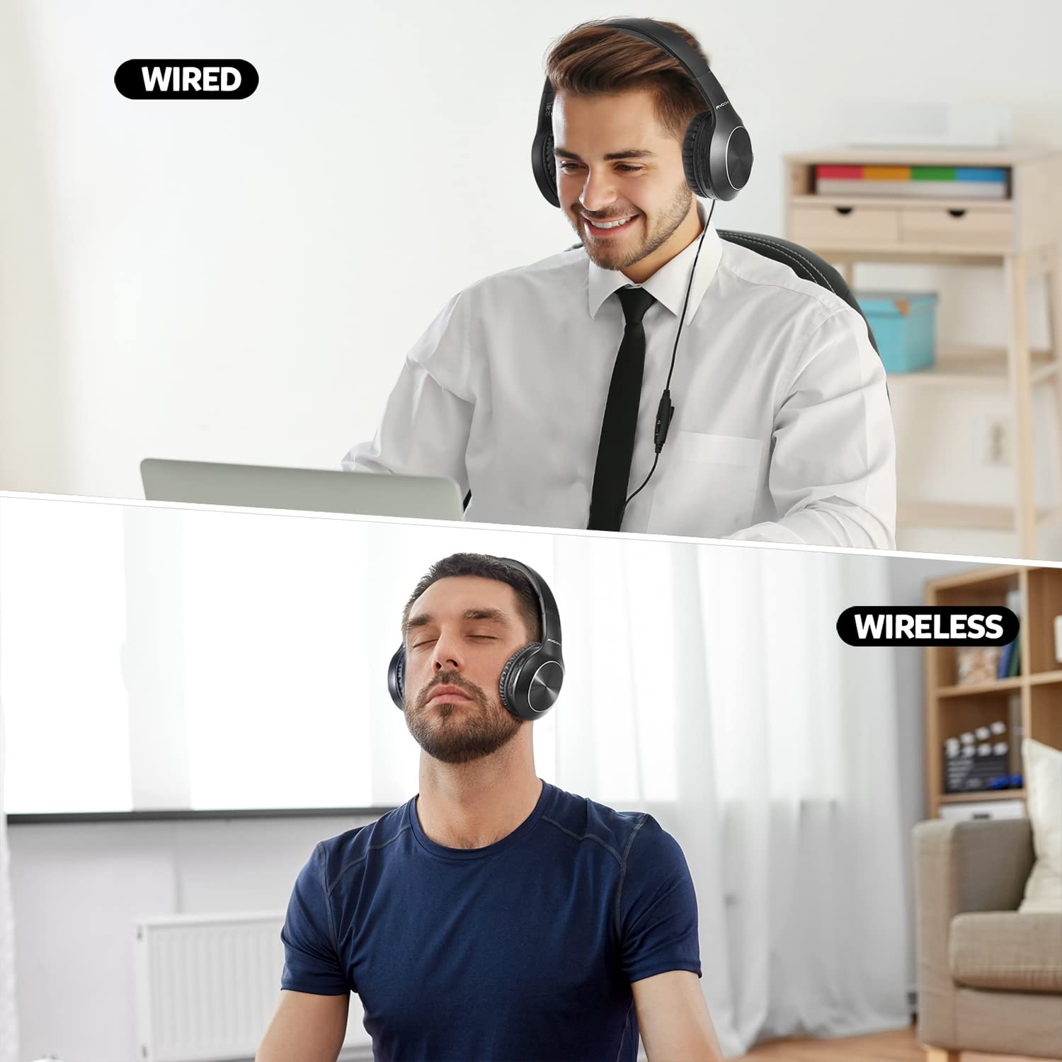 Rydohi Bluetooth Headphones Over Ear, 68H Playtime and 3 EQ Music Modes Wireless Headphones with Microphone/Deep Bass, HiFi Stereo Foldable Lightweight Headset for PC Home Travel Office (Black