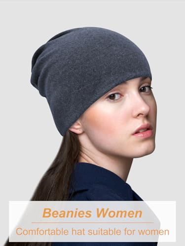 Senker Fashion Cotton Slouchy Beanie Hats, Chemo Headwear for Women Men Soft Lightweight Chemo Skull Cap Elastic Sleeping Cap Black Grey