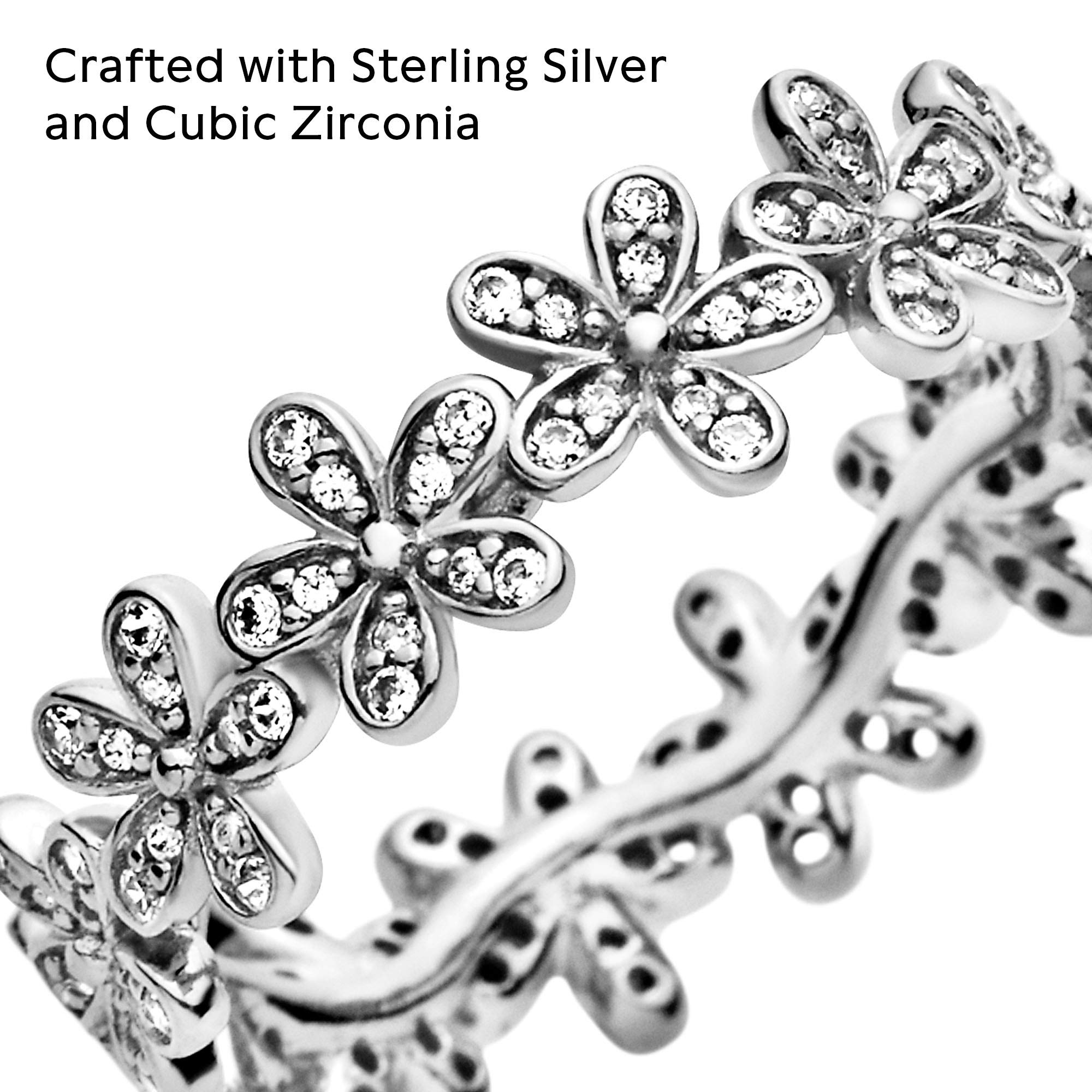Pandora Daisy Flower Ring - Sterling Silver Ring for Women - Gift for Her - Sterling Silver with Clear Cubic Zirconia - Size 7.5