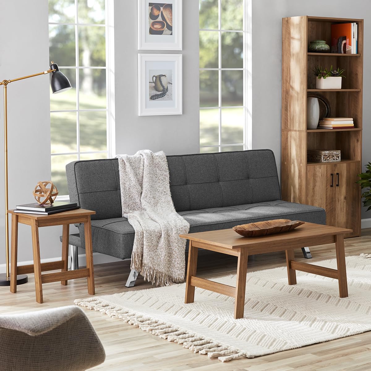 Small Square Wood End Table/Side Table for Living Room, Modern Industrial Square Wood Nightstand, Walnut Finish