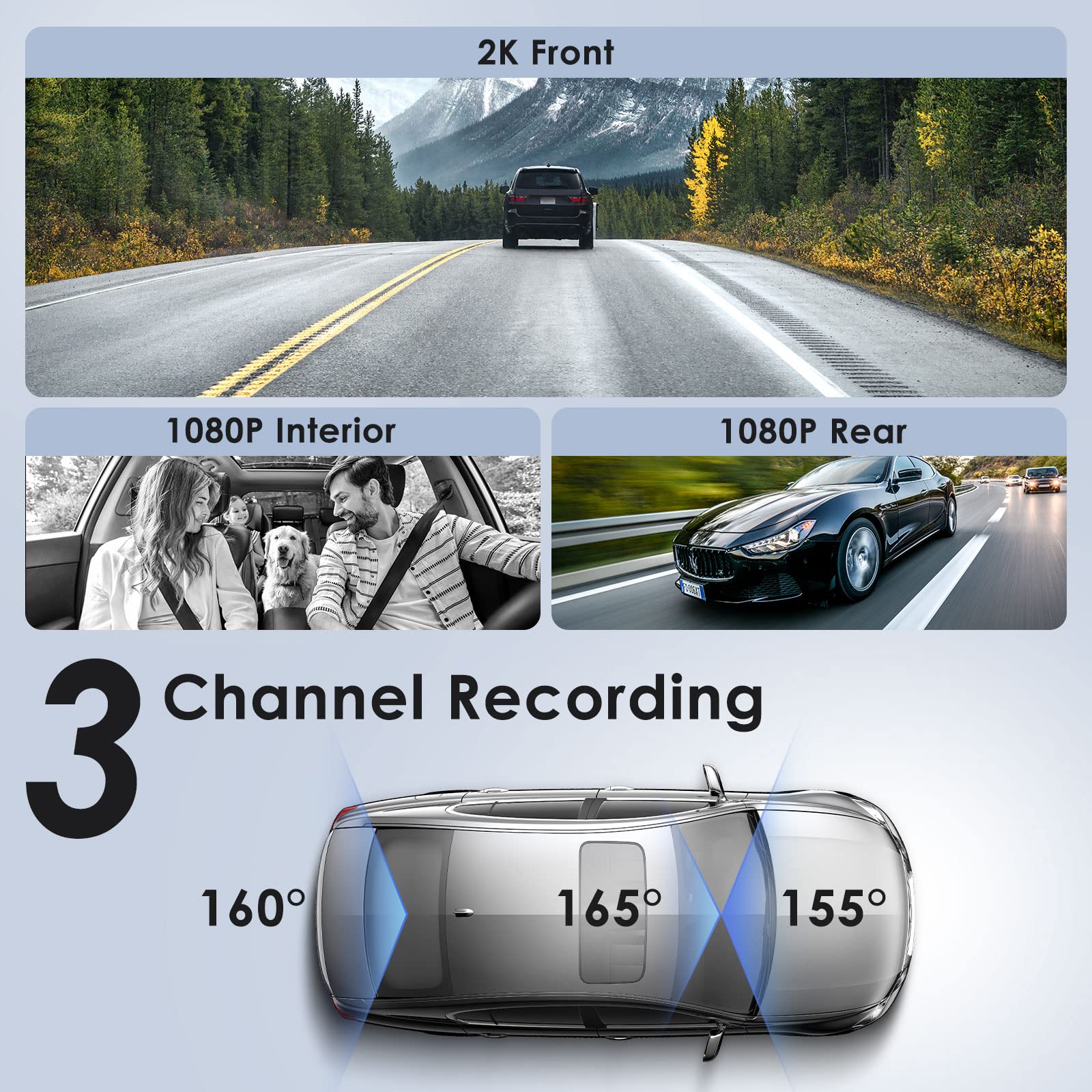 VIOFO 3 Channel Dash Cam Front and Rear Inside, 1440P+1080P+1080P Triple Car Camera, Built in WiFi GPS Car Dashboard Camera Recorder, 24 Hour Parking Mode, IR Night Vision for Taxi Driver (A139)