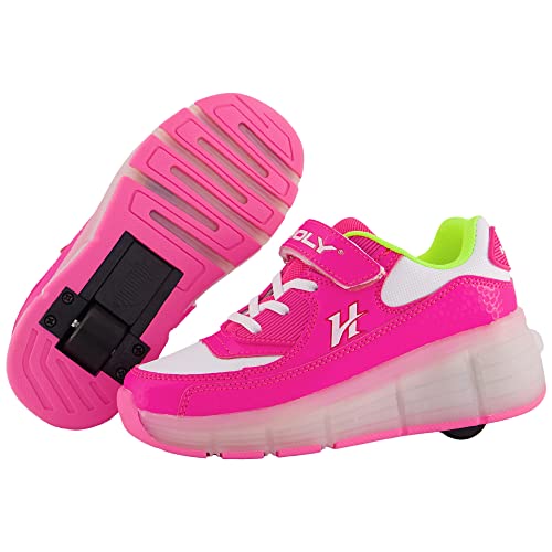 SDSPEED Kids Roller Skate Shoes with Single Wheel Shoes Sport Sneaker LED Pink