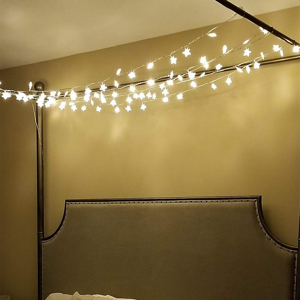 Star String Lights 50 LED 18 FT Twinkle Lights Novelty Light Night Light for Kids Bedroom Waterproof Extendable for Indoor Outdoor Wedding Party Christmas Tree New Year, Garden Decoration (USB)