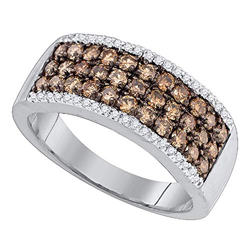 Solid 14k White Gold Round Chocolate Brown Diamond Band Engagement Wedding Anniversary Ring 1.00 Ct. - Size 7