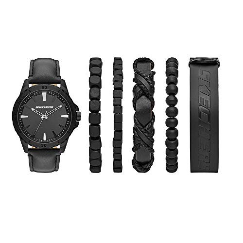 Skechers Men's Quartz Three-Hand Watch & Stackable Bracelet Gift Set, Color: Black (Model: SR9022)