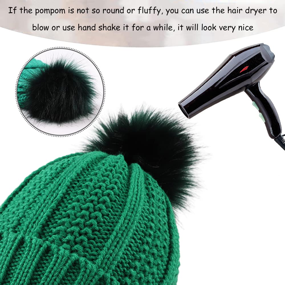 Yuoahcn Women Winter Beanie Hat Satin Lined Winter Hat with Pompom Thick Cuffed Warm Snow Knit Skull Cap (Green)