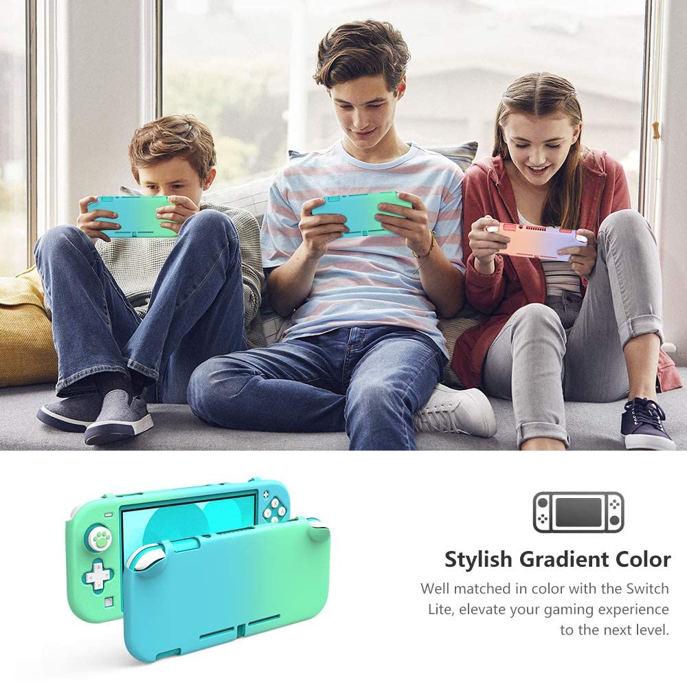 TiMOVO Case Compatible with Nintendo Switch Lite with 2 Screen Protectors & 4 Joystick Caps, Switch Lite Shock-Proof Protective Case Cover Accessories, Blue + Green