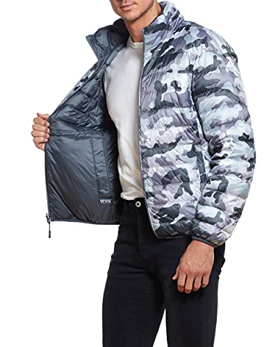 Tumi TumiPax Men's Recycled Reversible Packable Travel Puffer Jacket, Grey Camo, x-Large