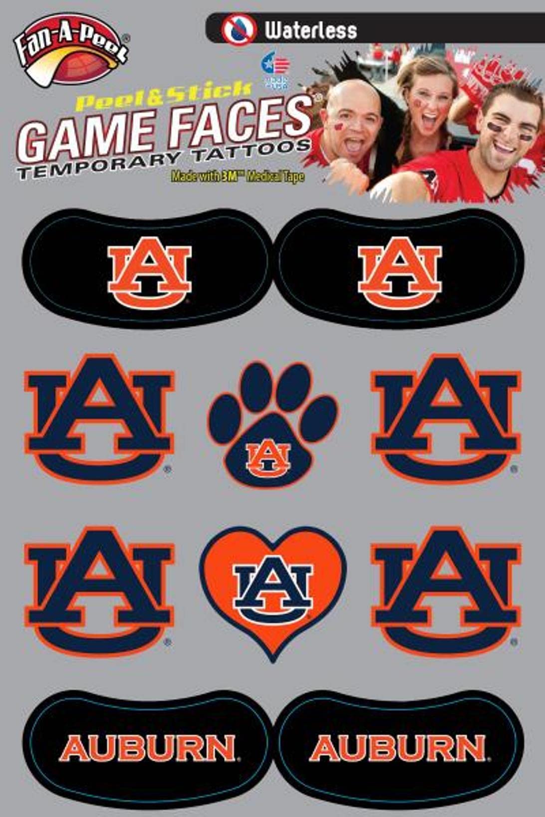 UA Tigers Waterless Peel & Stick Temporary Tattoos β 10-Piece Combo