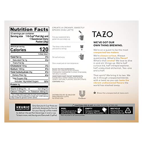 Tazo Classic Chai Latte K-Cup Pods for a rich and smooth chai latte Black Tea Moderately Caffeinated Tea 12 ct