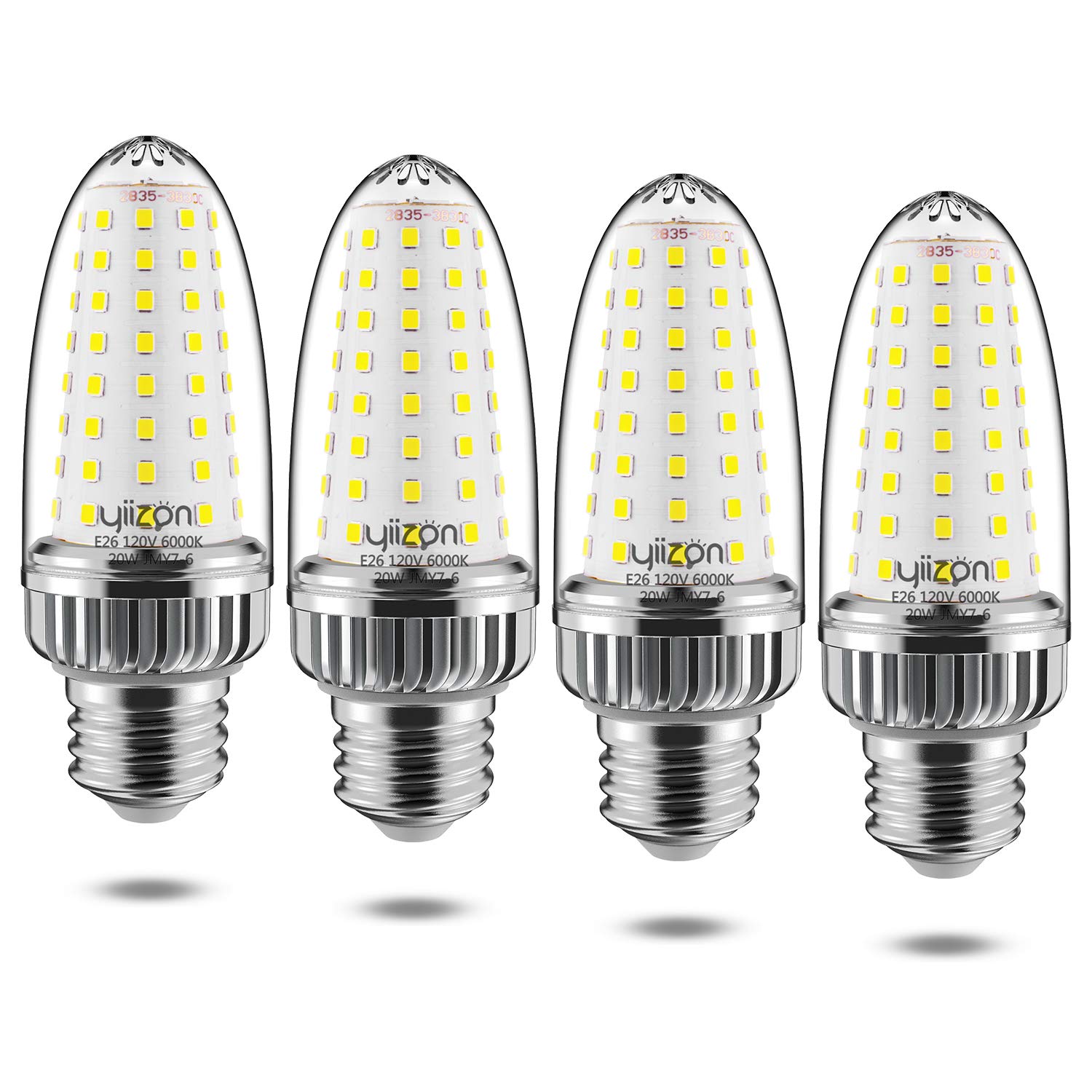 Yiizon LED Corn Bulbs E26 20W 150 Watt Equivalent Light Bulbs, 6000K Daylight White 2000LM E26 Edison Screw Light Bulbs Non-dimmable Candelabra LED Light Bulbs 4 Pack
