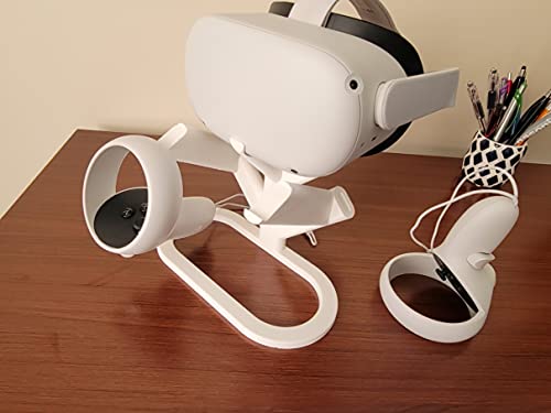 Virtual Reality (VR) Stand for Oculus Quest 2 Headset and Controllers - Znet3D (White)