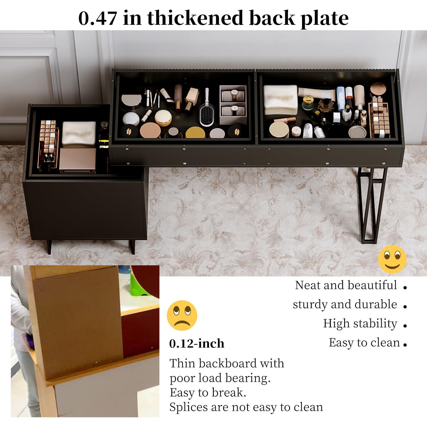sbdmirau White,large Vanity Desk with 3 Color Touch Screen Dimming Mirror, Modern Retractable Makeup Dressing Table with Adjustable Cabinet and 5 Sliding Drawers,Vanity Table Set,Writing Desk Bedroom