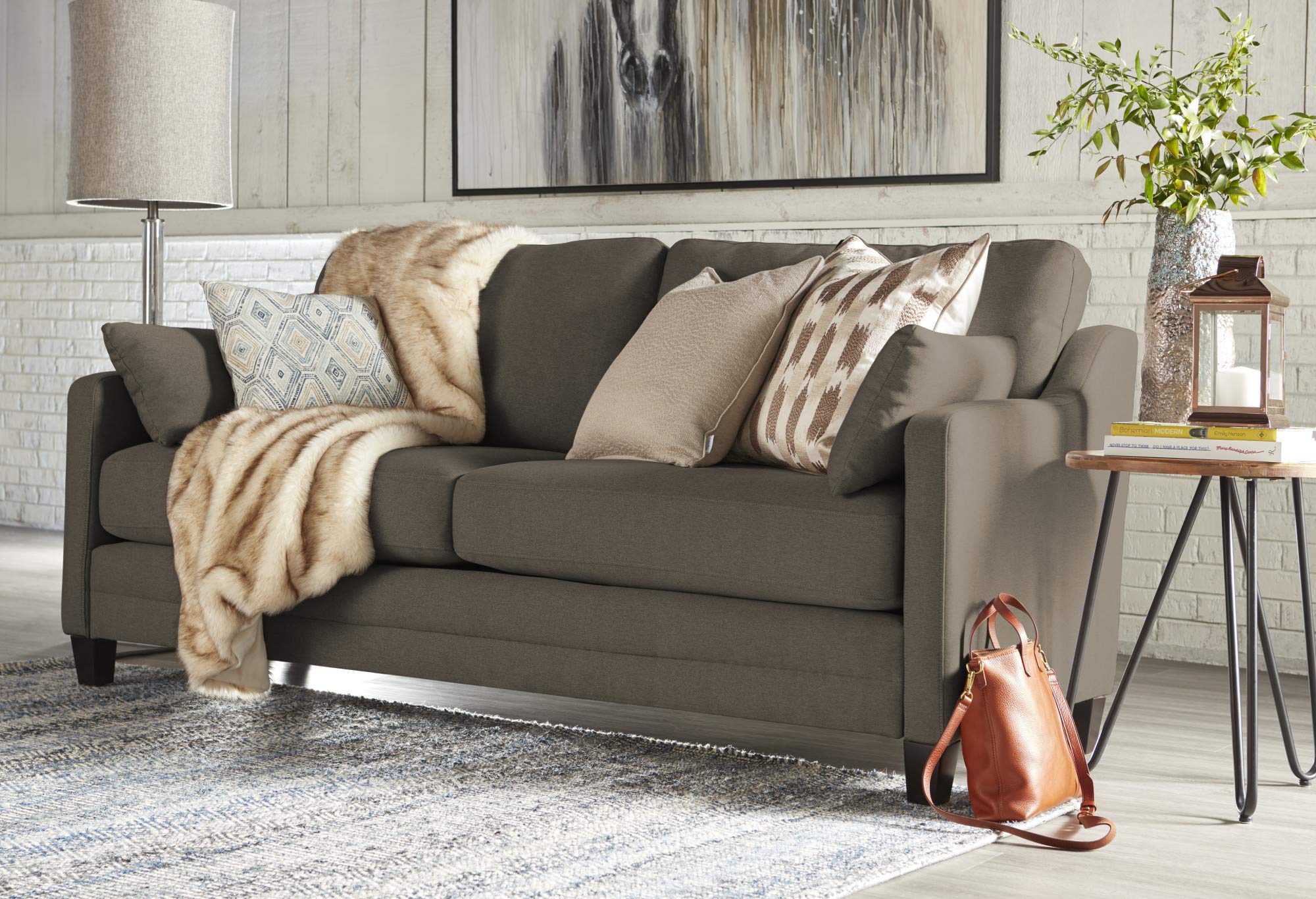 Serta Carmina Contemporary Upholstered 75" Living Room Sofa, Modern Couch for Two or Three, High Plush Seat Cushions and Back Pillows, Easy Assembly, Ash