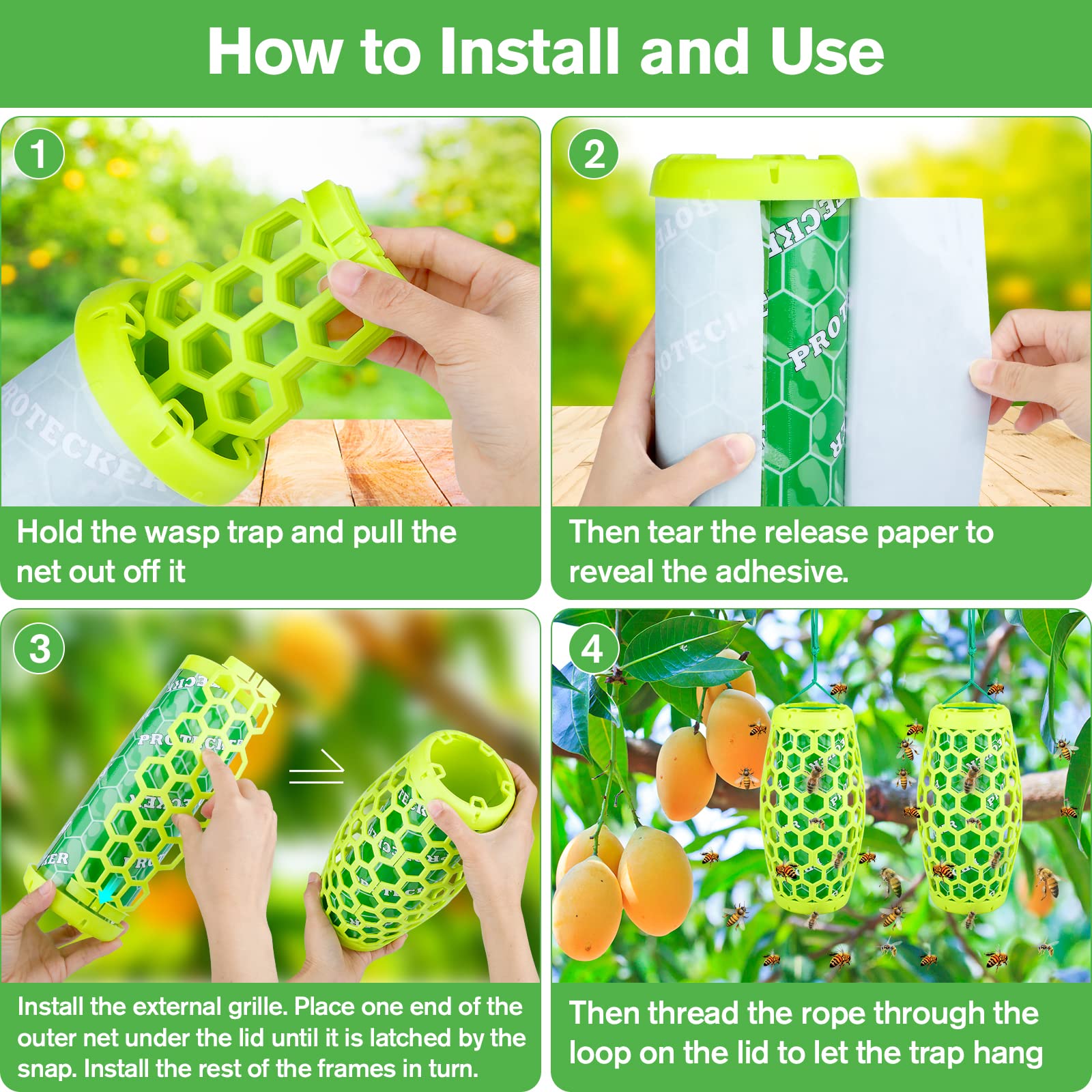 Wasp Trap Bee Traps Catcher,Wasp Traps Outdoor Hanging,Wasp Deterrent Killer,Wasp Catcher with 4 Sticky Bug Boards,Non-Toxic and Reusable Hornet Trap Yellow Jacket Trap for Garden,Yard,Farm (2 Pack)