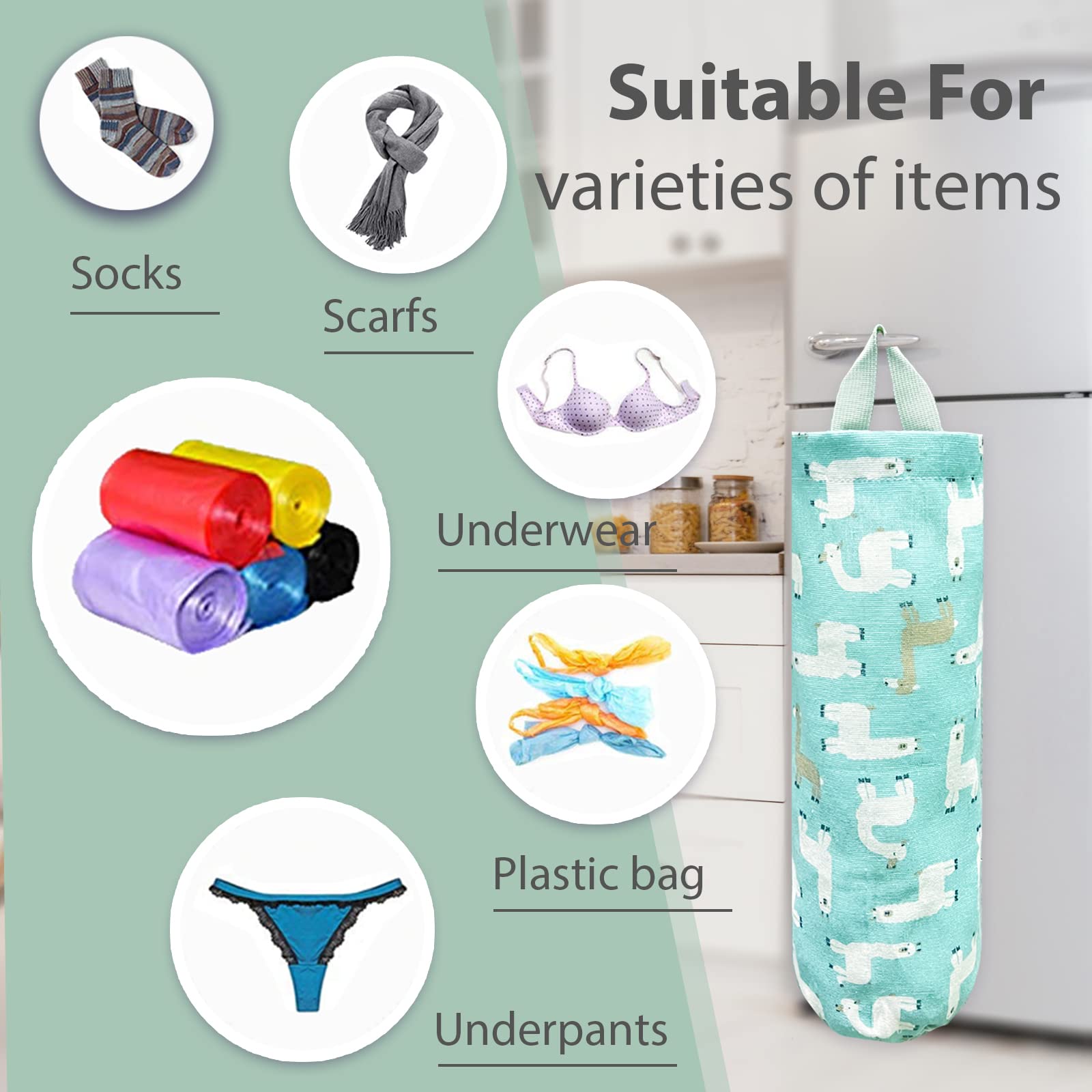 Plastic Bag Holder,Reusable Grocery Bag Holder,Wall Mount Plastic Bag Organizer Shopping Bags Carrier,Washable Large Grocery Bag Storage Dispenser for Home Kitchen Travelling Decor, 1 Pack,Alpaca