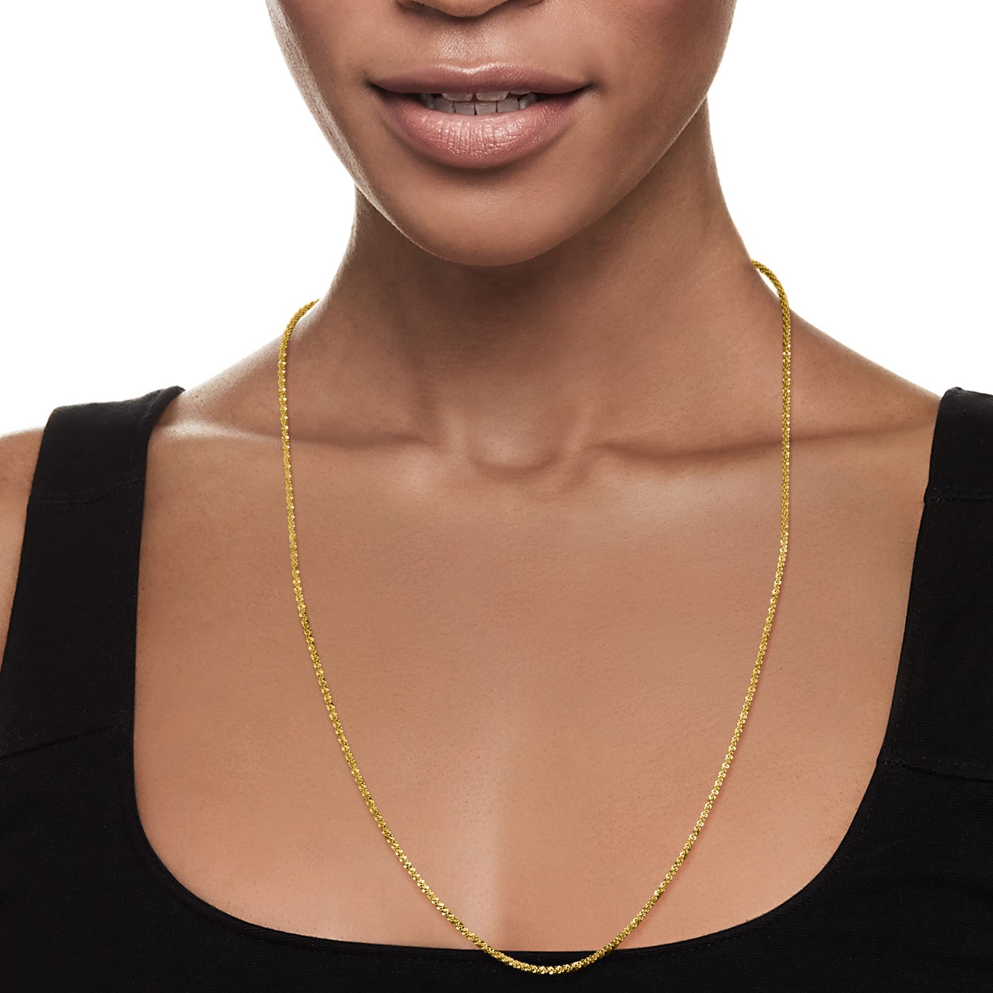 Ross-Simons Italian 2mm 18kt Gold Over Sterling Crisscross-Chain Necklace. 24 inches
