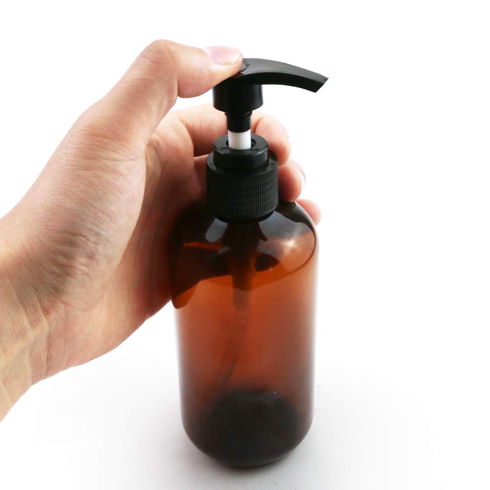 SKPPC 6 Pack 8oz Empty Plastic Pump Bottles, BPA-Free, Amber Refillable Pump Lotion Bottles with Travel Lock for Body Wash, Shampoo, Hand Sanitizer, Lotion