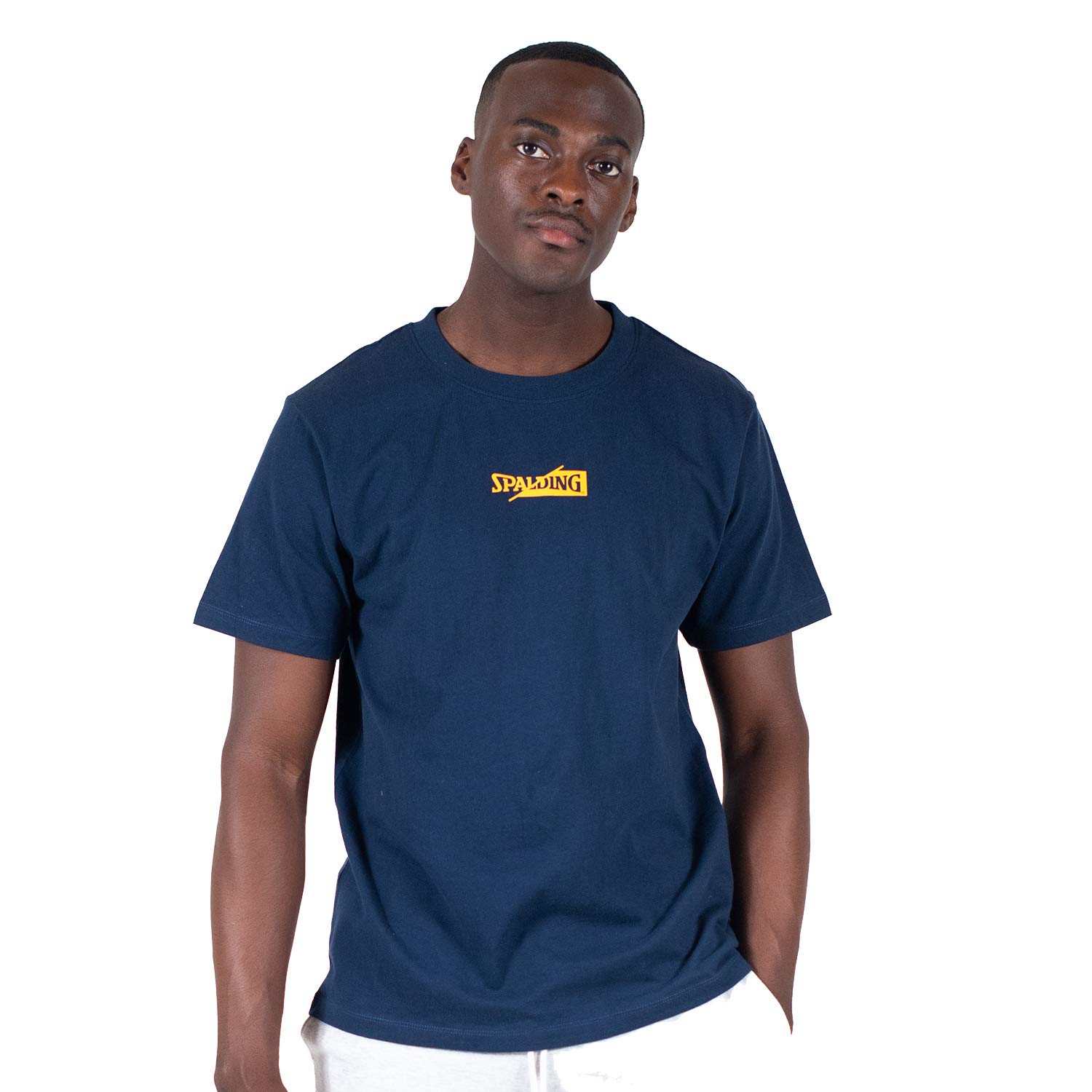 Spalding Men's Tshirt Split Wordmark Branded Short Sleeve Tee Navy