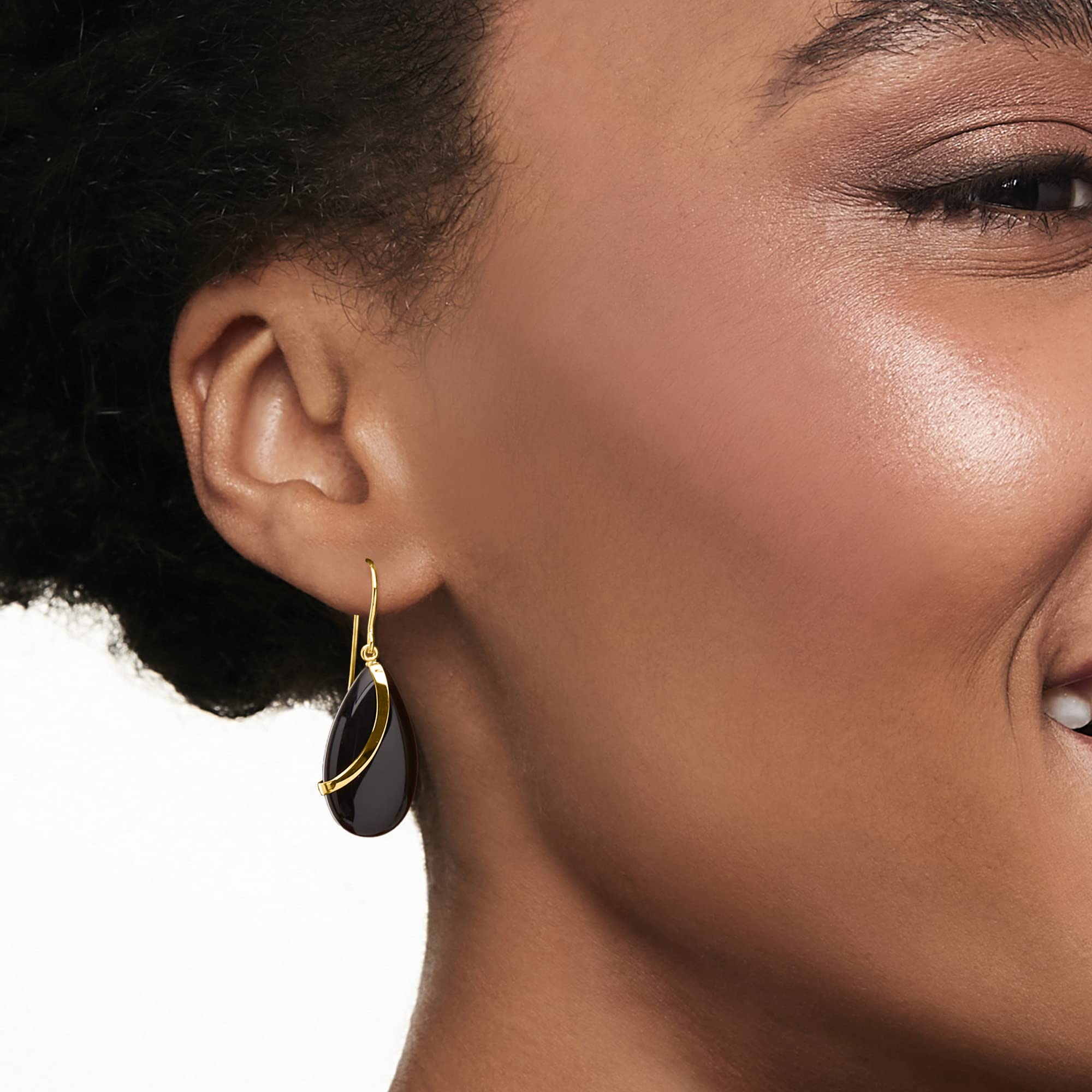 Ross-Simons Pear-Shaped Black Onyx Drop Earrings in 14kt Yellow Gold