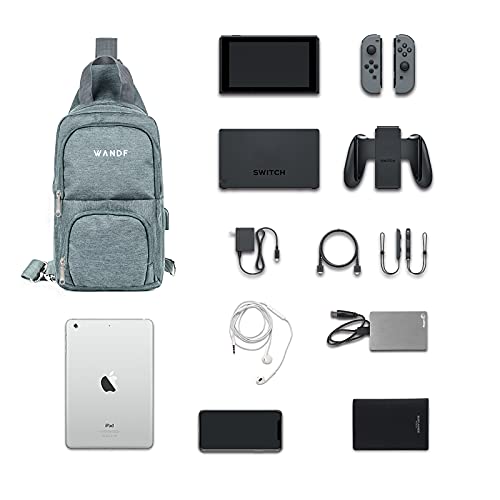 WANDF Switch Travel Bag, for Nintendo Switch Console, Dock, Joy-Con Grip & Switch Accessories, Protective Storage Sling Backpack Shoulder Bag for Nintendo Switch and iPad (Grey)