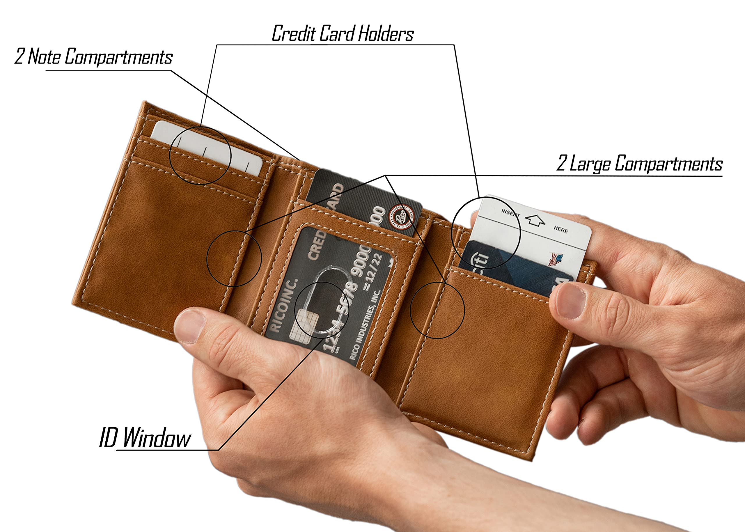 Rico Industries - Joey Logano No. 22 - Premium Laser Engraved Vegan Brown Leather Tri-fold Wallet - Slim yet Sturdy Design - Perfect to Show Your Loyalty or Gift
