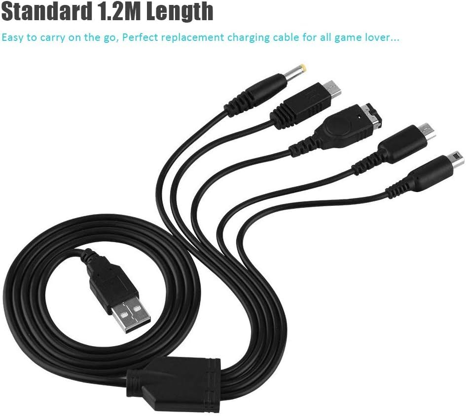RUEIURI 2 Pack 5 in 1 USB Charger Cable for DS Lite/Wii U/New 3DS XL,3DS XL,2DS,Dsi XL,NDS/GBA SP(Gameboy Advance sp),PSP 1000 2000 3000