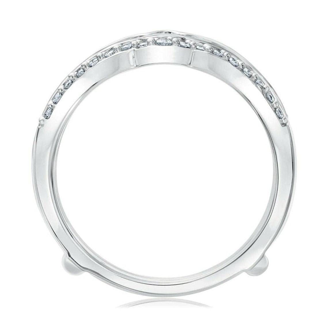 V Touch Round Cut D/VVS1 Diamond Engagement Enhancer Wrap Wedding Jacket Ring For Women's 14K White Gold Plated 925 Sterling Sliver (8.5)