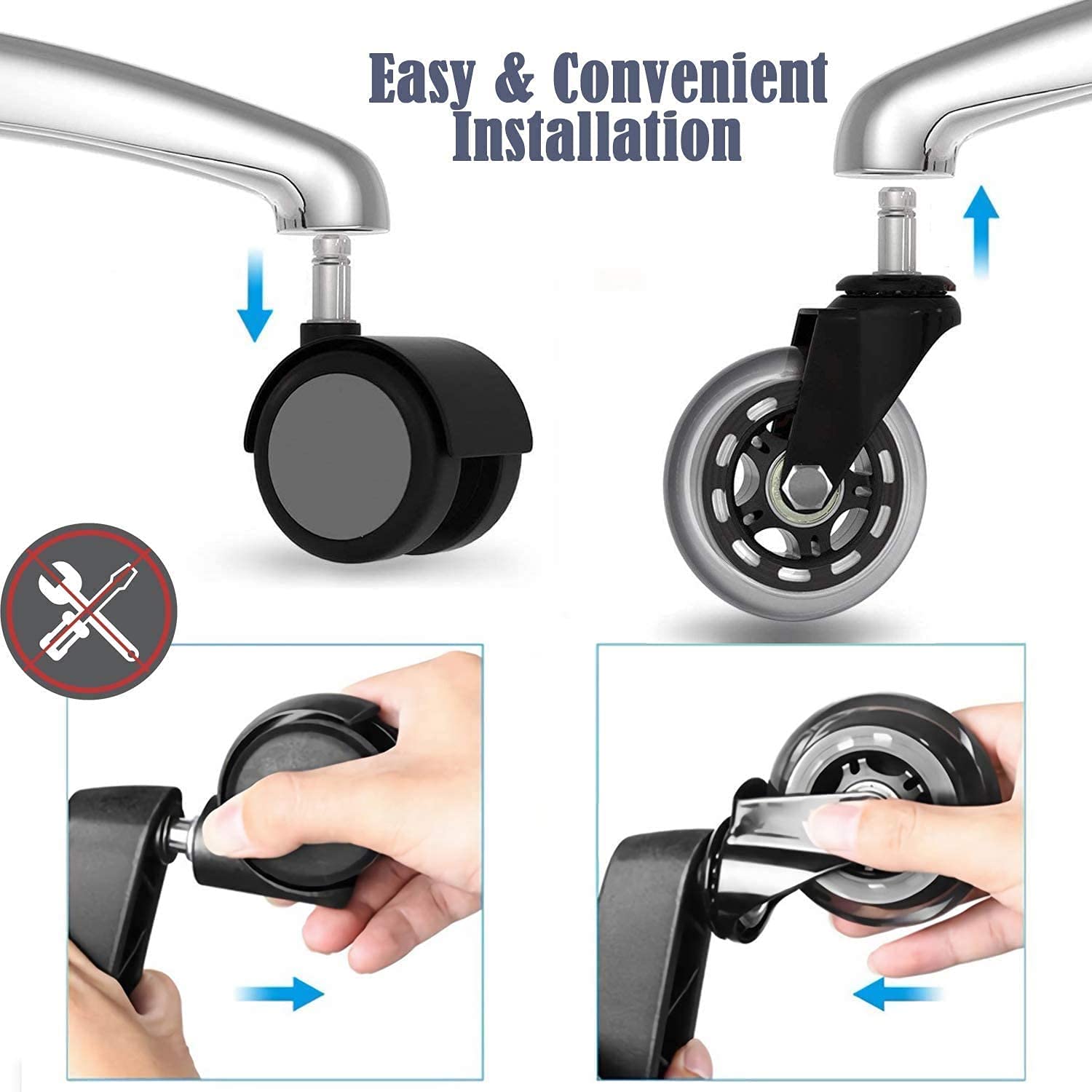 SmartCoolous 3" 5pcs Office Chair Wheels Replacement Rubber Chair Casters Quiet Rolling and Safe for Hardwood Floors and Carpet