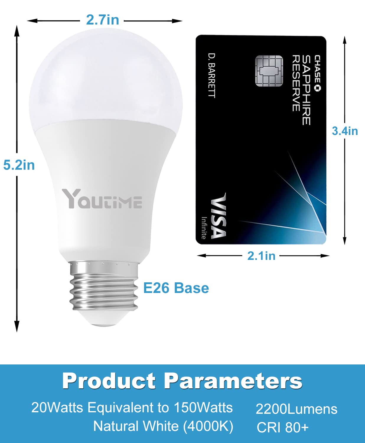 Youtime 3 Way Light Bulbs, 3 Way led Light Bulbs 50 100 150 Watt Equivalent Standard A21 6/15/20W,Perfect for Work Lighting Daylight 5000K, 500 1600 2200 Lumens E26 Base, 4Pack?,New"