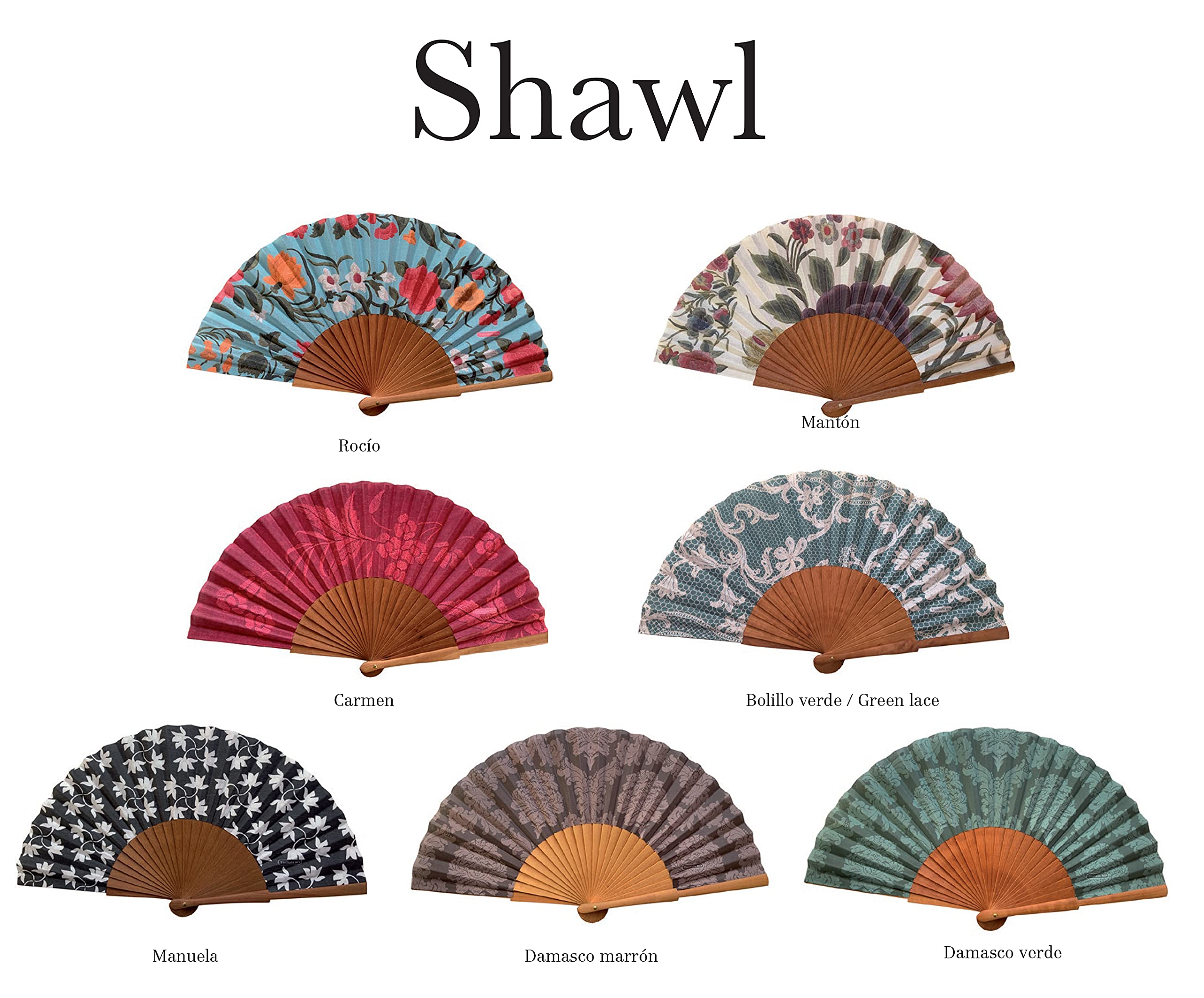 Tusitala Barcelona - Rocío Hand Fan | Handcrafted Spanish Hand Fan | Cotton Fabric and Wood | Includes Protective Jute Cotton Bag | Authentic Gift | 23cm - 9”.